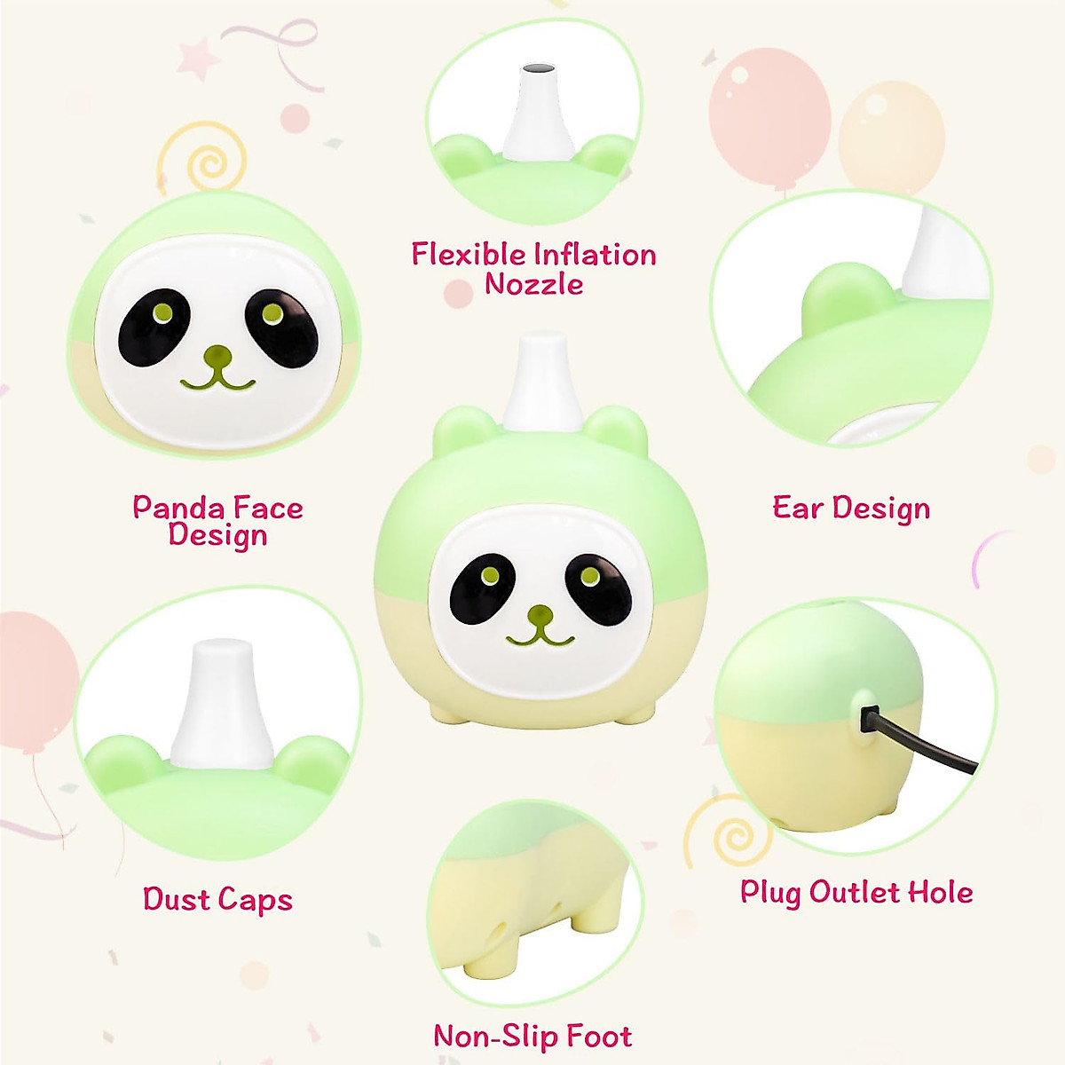 Borosino Balloon Pump Electric 110V 450W Portable Small Panda Balloon Inflator Blower Machine Air Pump for Balloon Garland Arch Party Decoration