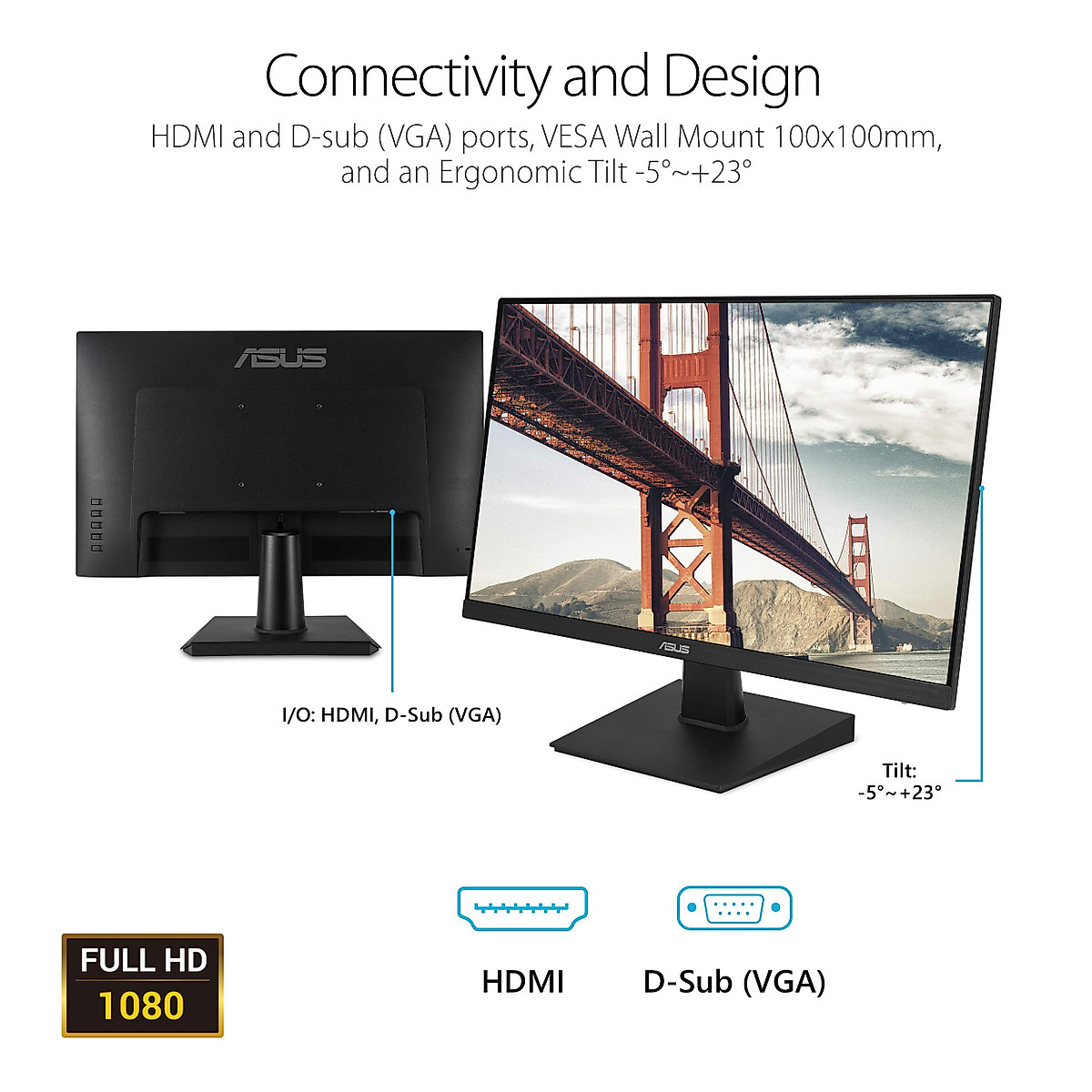 ASUS VA27EHE Eye Care Monitor Full HD,Black,27" Frameless (Renewed)