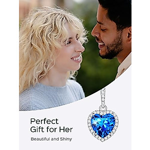 Love Heart Necklace Created March Birthstone Necklace Blue Created Aquamarine Sterling Silver Necklace