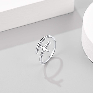 PROSILVER Side Cross Ring 925 Sterling Silver Teen Minimalist Midi Knuckle Thin Band Stackable Adjustable Womens Rings for Women