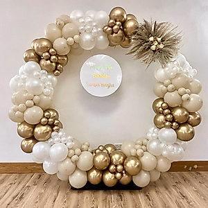 175Pcs Pearl White Double-stuffed Balloon Garland Kit, Pearl White Sand White Gold Balloons Arch for Boho Wedding Baby Bridal Shower Anniversary Birthday Party Decorations (Pearl White)