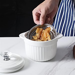 Bacon Grease Container Keeper with Crystal Lid and Strainer, 17 oz Ceramic Frying Oil Storage Can Container for Countertop (Silver)