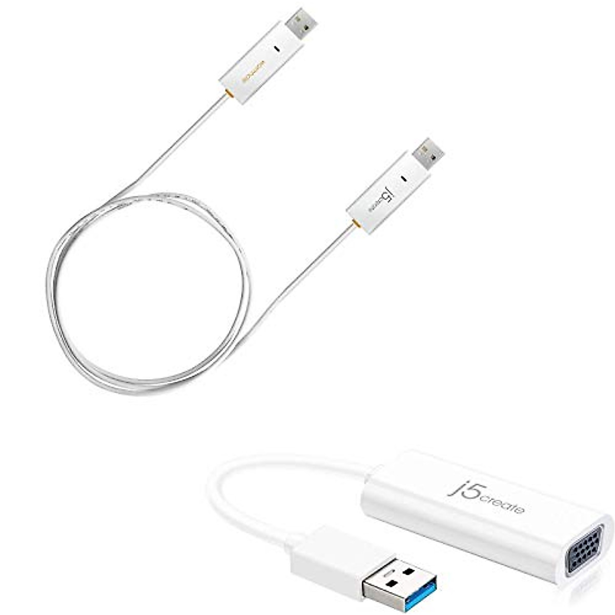 j5create Accessory Bundle - JUD214 Multi-Monitor Desktop Display USB Video Card Converter & Wormhole Switch - JUC-400 Windows & Mac Crossover Cable