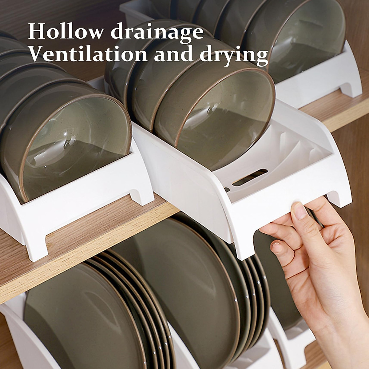 QmjdDymx 3Pcs Plate Holders Organizer for Kitchen Cupboard - Plastic Dinner Plate Holder - Dinner Dish Drying Rack, Kitchen Vertical Cabinet Storage Organiser Stand - White