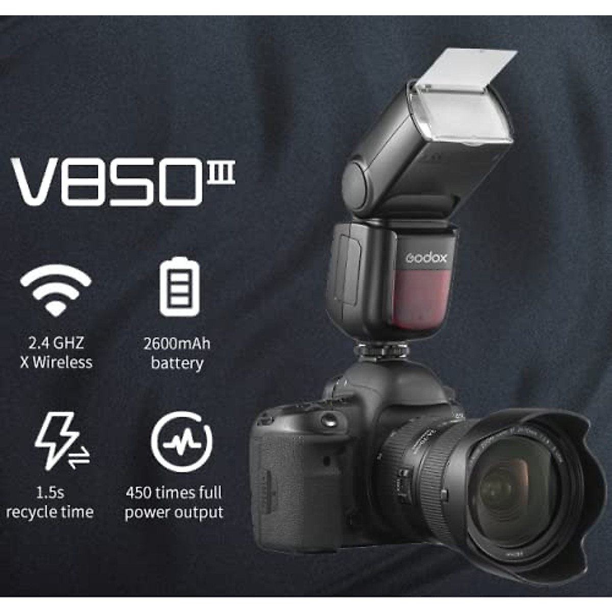 GODOX V850III Camera Flash, GN60 2.4G 1/8000s HSS Speedlight with 2600mAh Li-ion Battery, 1.5s Recycle time Compatible for Canon,Nikon,Pentax,Olympus,Fuji, etc. for Wedding Portrait Studio Photography