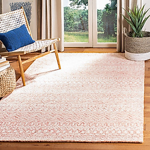 SAFAVIEH Micro-Loop Collection Area Rug - 8' x 10', Pink & Ivory, Handmade Moroccan Boho Tribal Wool, Ideal for High Traffic Areas in Living Room, Bedroom (MLP502U)