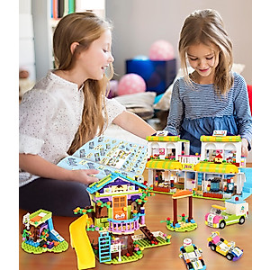 Friends Tree House&Friends Mall Building Blocks Sets for Girls 6-12, 1195 Pieces Friends Supermarket Tree House Building Kit with Storage Box, Friends Grocery Store Tree House Building Set for Gifts