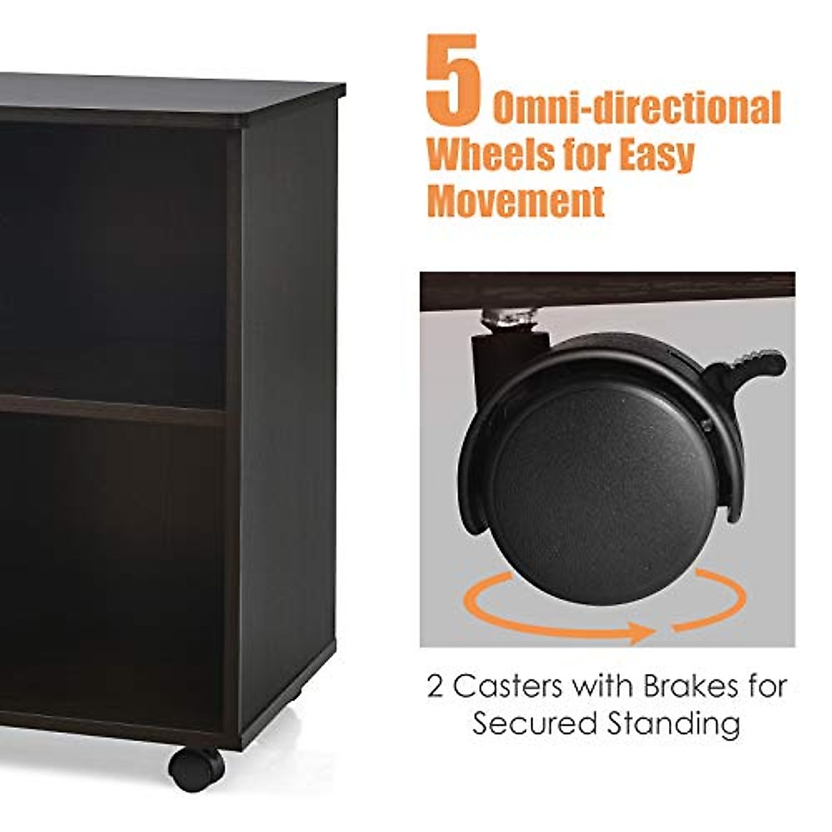 Giantex 3-Drawer File Cabinet, Mobile Lateral Filing Cabinet with Wheels, Large Printer Stand with 3 Drawers and Open Storage Shelves, Multifunctional Storage Cabinet for Home Office (Espresso)