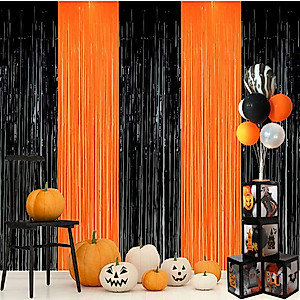 Halloween Party Decorations Black and Orange Backdrop Tinsel Photo Booth for Halloween Birthday Graduation Decorations