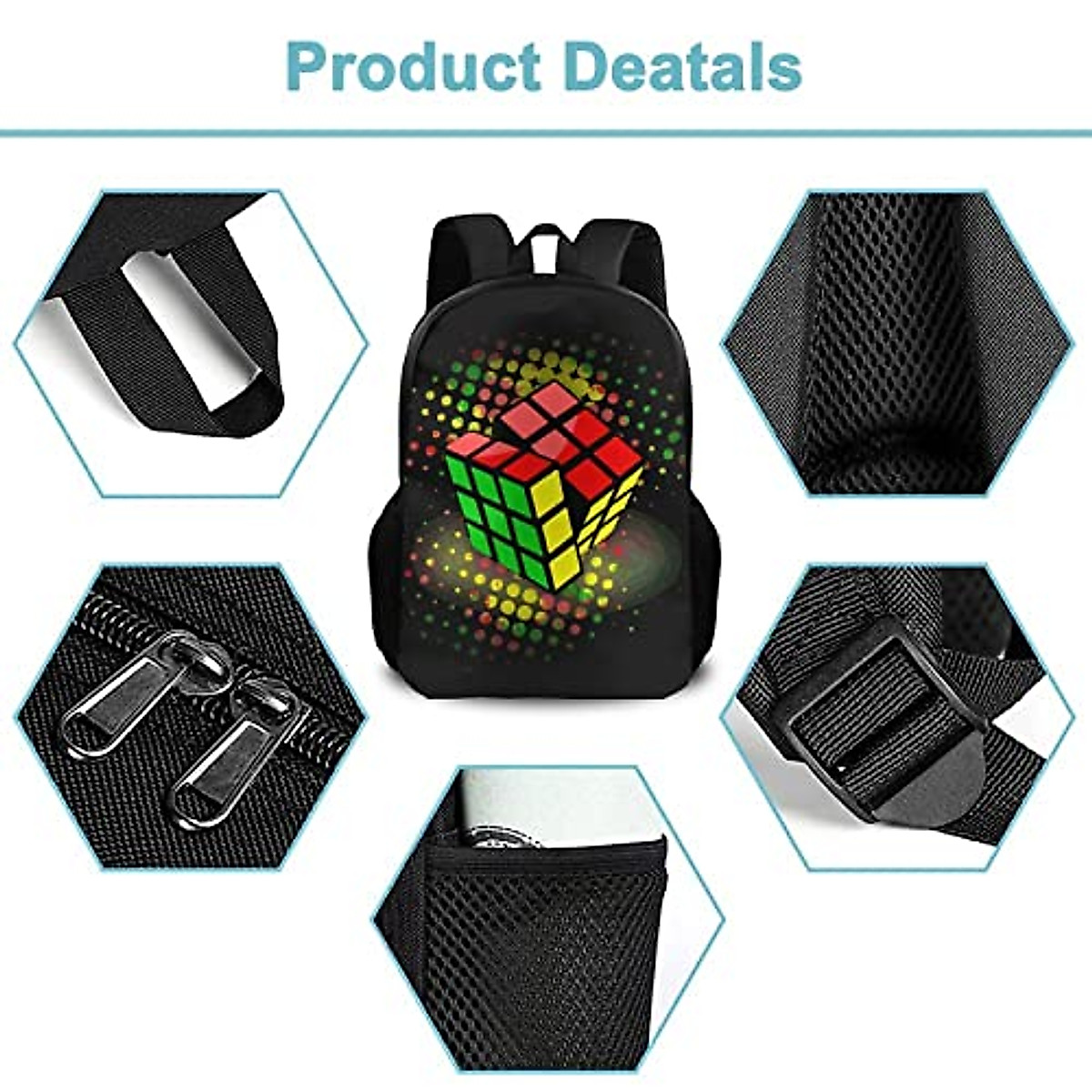 AMRANDOM Large Capacity Rucksacks, for Colorful Rubiks Cube Art Multipurpose Anti-Theft Carry On Bag with Padded Straps, College School Bookbag, Travel Hiking Backpack, Laptop Backpack