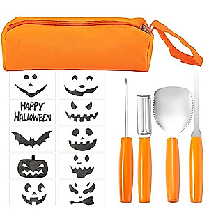 YUET 15PCS Halloween Pumpkin Carving Kit, Professional Sculpting Tools Carving Set, Heavy Duty Stainless Steel, w/Stickers and Carrying Bag, for Adults Or Kids, Halloween Decorations Jack-O-Lanterns