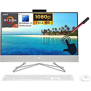 HP All-in-One Desktop Computer, 27" Touchscreen FHD, Octa-Core AMD Ryzen 7 5700U (Beat i7-1165G7), 32GB DDR4 RAM, 1TB PCIe SSD, WiFi, Bluetooth, KB & Mouse, Windows 11 Pro, BROAG 64GB Flash Stylus