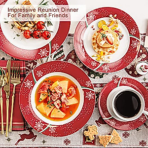 VEWEET Christmas Dinner Set for 6, 30 Piece Ceramic Christmas Dishes, Christmas Deer Plate Sets with Dinner Plate, Dessert Plate, Soup Plate, Cup, Saucer, Service for 6, Christmas Deer Series
