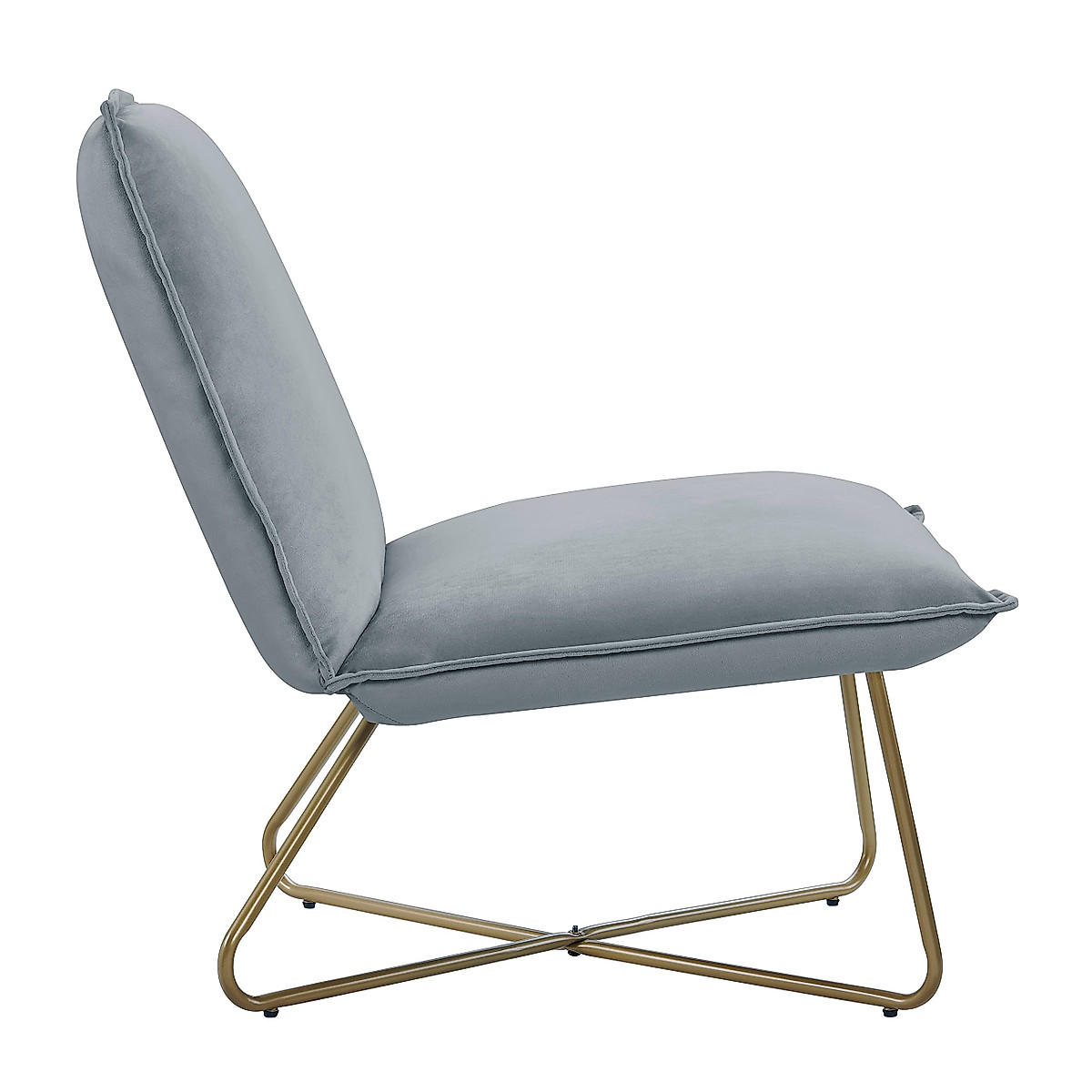 Linon Light Grey Velvet Gold Metal Base McAllister Accent Chair