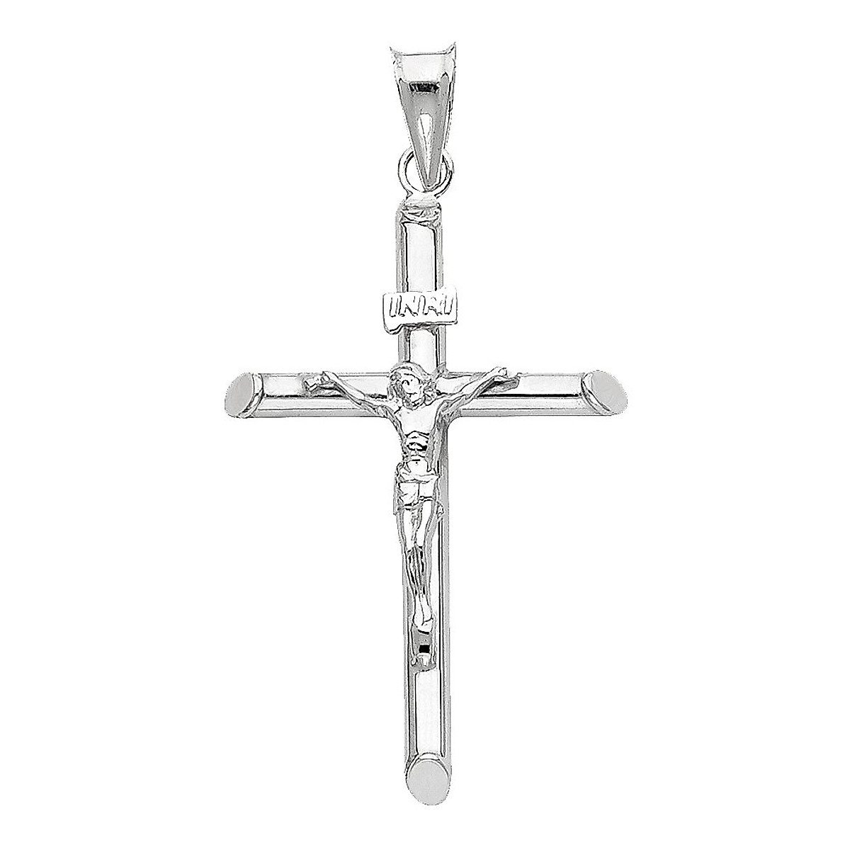 Ioka 14K White Gold Crucifix Cross Pendant with 1.2mm Singapore Chain Chain Necklace - 24"