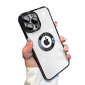 LOOBIVAL for iPhone 13 Pro Case with Camera Lens Protector, Logo View for Women Men, Soft Plating Transparent Slim Ultrathin Phone Cases for iPhone 13 Pro Clear Back Cover (for iphone13Pro,Black)