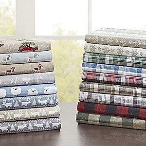Woolrich Flannel 100% Cotton Sheet Set Warm Soft Bed Sheets with 14" Elastic Pocket, Cabin Lifestyle, Cold Season Cozy Bedding Set, Matching Pillow Case, Queen, Grey Plaid, 4 Piece