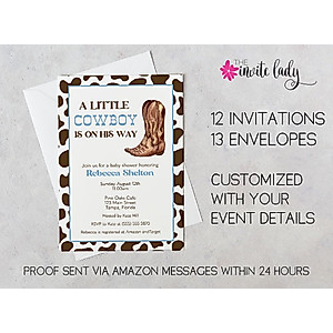 Cowboy Baby Shower Invitation Baby Shower Sprinkle Cow Boy It's a Boy Blue Boots Farm Barn Country Printed Cards Customized Personalized Cards (12 Count)