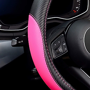 LABBYWAY Microfiber Leather Auto Car Steering Wheel Cover, Universal Fit 15 Inch Anti-Slip Wheel Protector, Pink