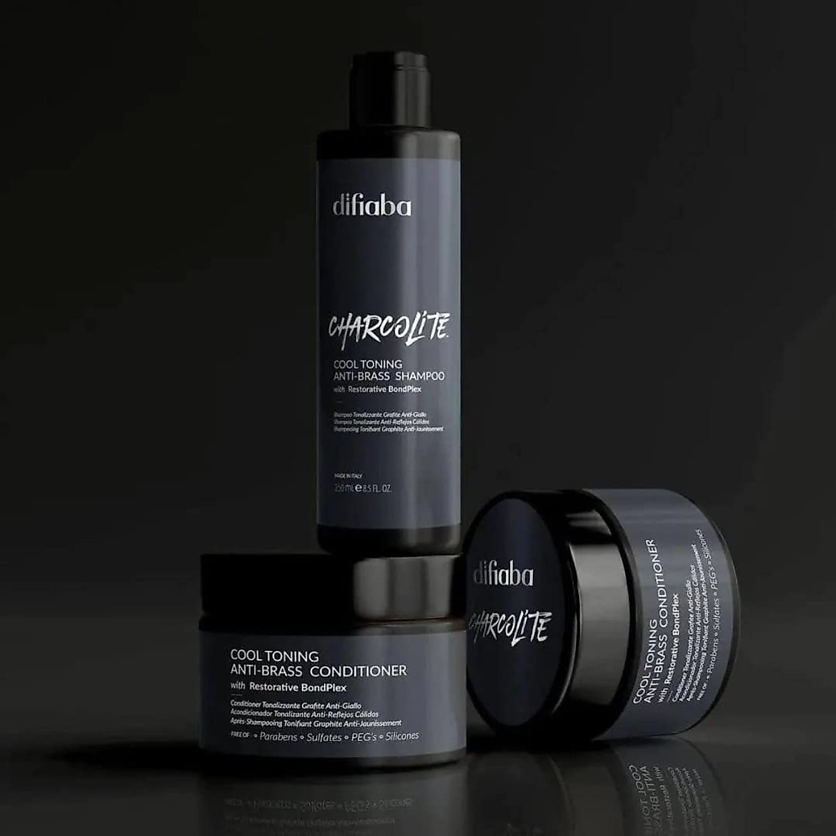 edgy DIFIABA Charcolite Cool Toning Anti-Brass Shampoo & Conditioner DUO SET w/ Restorative BondPlex (w/ Sleekshop Teasing Comb) Charcoal Kit Bond Plex (8.5 oz + 8.5 oz)