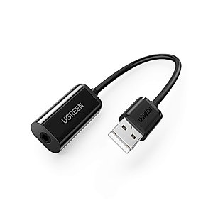 UGREEN USB External Sound Card Audio Adapter with 3.5mm Combo Aux Stereo Converter 24bit/192kHz for Headset Mac PS5 PC Laptop Desktops Windows and Linux Black