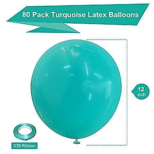 Teal Latex Balloons 80 Pack 12 Inch Turquoise Party Balloons for Birthday Party Baby Shower Graduation Mermaid Unicorn Under the Sea Beach Nautical Teal Party Decoration with 33ft Ribbon