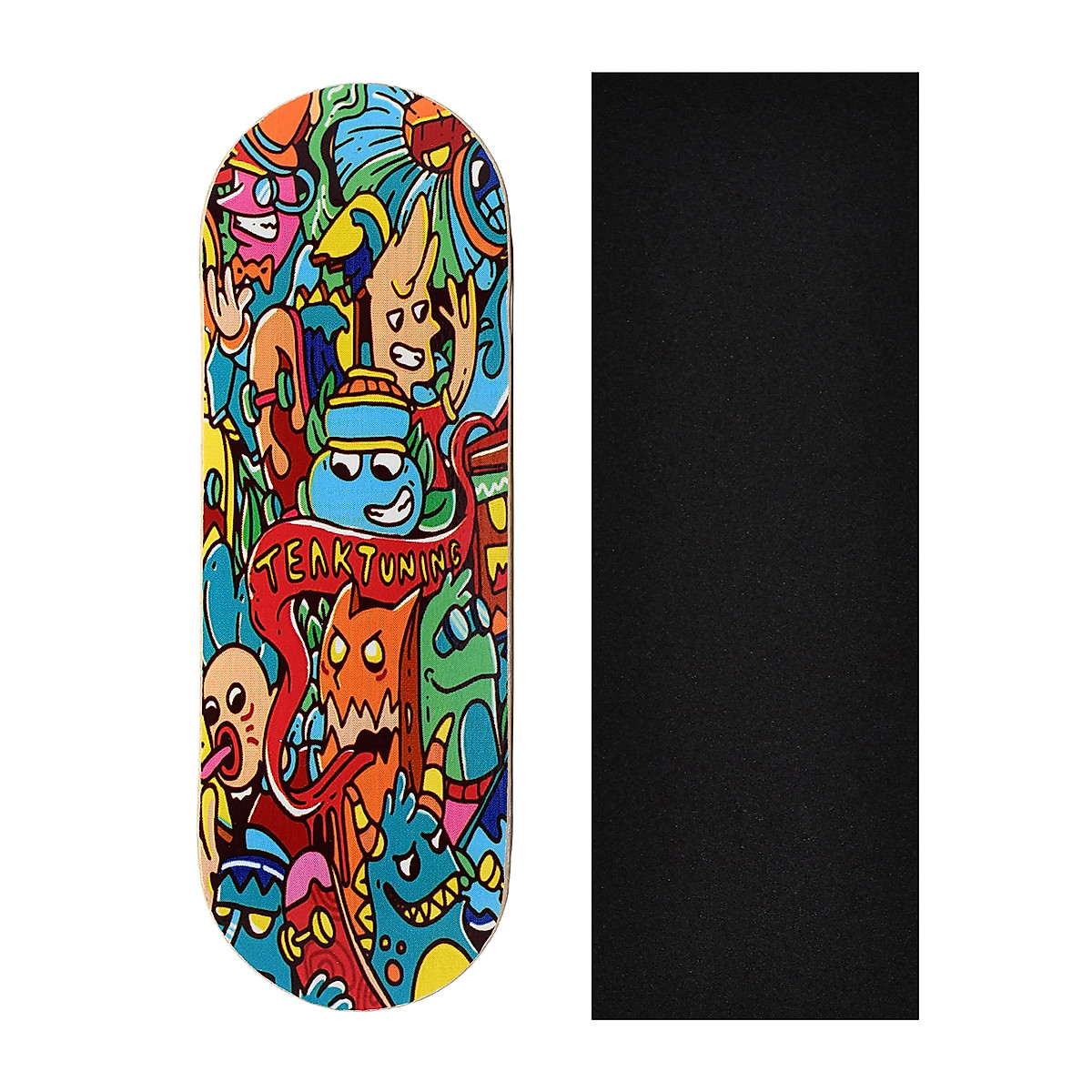 Teak Tuning Premium Fingerboard Graphic Deck, Bubble Bushings & Monsters - 32mm x 97mm - Heat Transfer Graphics, Pro Shape & Size - Pre-Drilled Holes - Includes Prolific Foam Tape