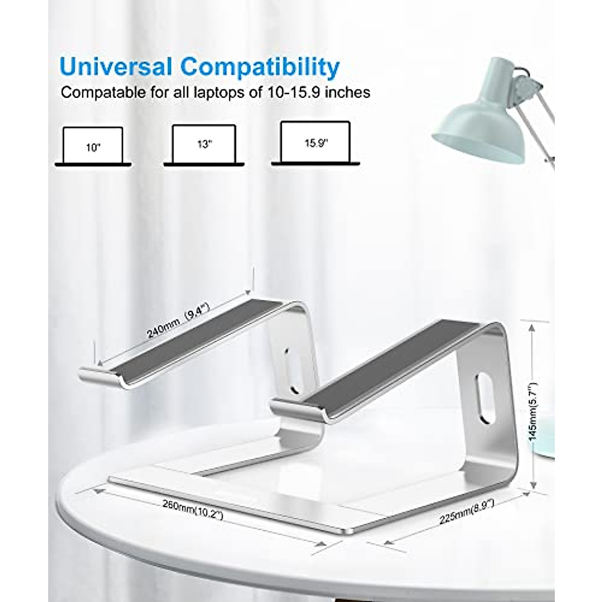 BoYata Laptop Stand, Aluminum Ergonomic Laptop Riser Computer Stand for Desk, Detachable Laptop Holder Compatible for All 10-15.6" MacBook Air Pro, Dell XPS, HP, Lenovo, Samsung-Silver