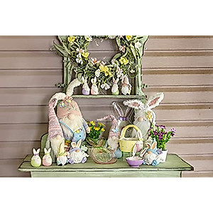 Boston International Easter Platter Table Décor Glass Serving Plate, Large, Green Bunny Gnome