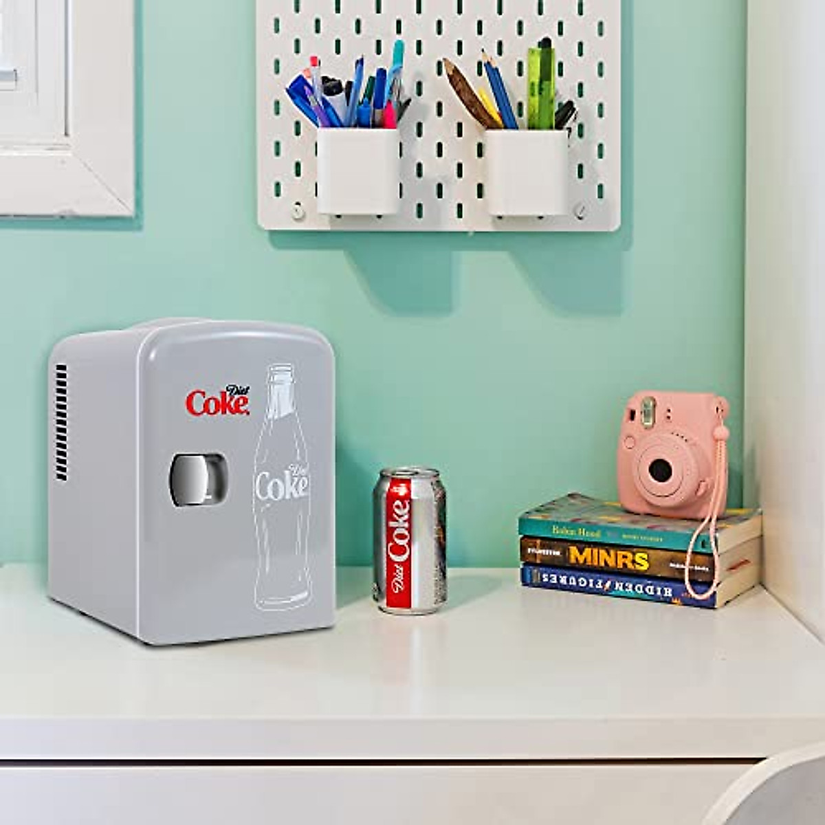 Coca-Cola Diet Coke 4L Portable Cooler/Warmer, Compact Personal Travel Fridge for Snacks Lunch Drinks Cosmetics, Includes 12V and AC Cords, Cute Desk Accessory for Home Office Dorm Travel, Grey