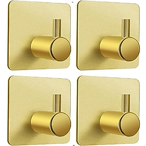 Generic 4 Packs Adhesive Towel Hooks Wall Hooks for Bathroom, Kitchen, Adhesive, No Drill, Stainless Steel,, Gold, BSM0129