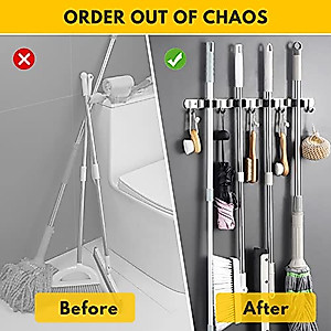 Laufary Broom Holder Wall Mount 4 R 5 H,Stainless Steel Mop Holder Wall Mount,Easy to Install Broom Storage Rack, for Home, Kitchen, Garden, Garage Organizing
