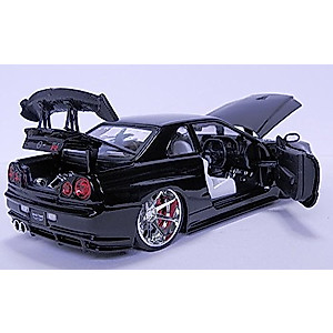 Jada 1:24 BIGTIME KUSTOMS NISSAN SKYLINE GT-R (BNR34) Jeidatoizu 1:24 scale Big Time Customs "Nissan Skyline GT-R (BNR34)" Nissan Black