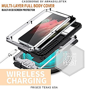 Metal Silicone Compatible with Samsung Galaxy s21 Ultra 6.8 inch Case Camera protection Heavy Duty Protection Doom Glass Cover Cases Shockproof Holder with built in screen protector (Silver)
