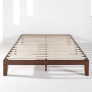 Mellow 12" Classic Solid Wood Platform Bed Frame w/Wooden Slats (No Box Spring Needed), Queen, Antique Espresso