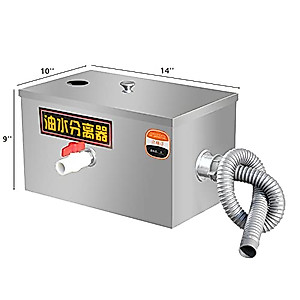 Commercial Grease Trap Interceptor Set Stainless Steel Grease Interceptor Trap Side Inlet with Water Outlet Waste Water Oil-Water Separator Under Sink Grease Interceptor