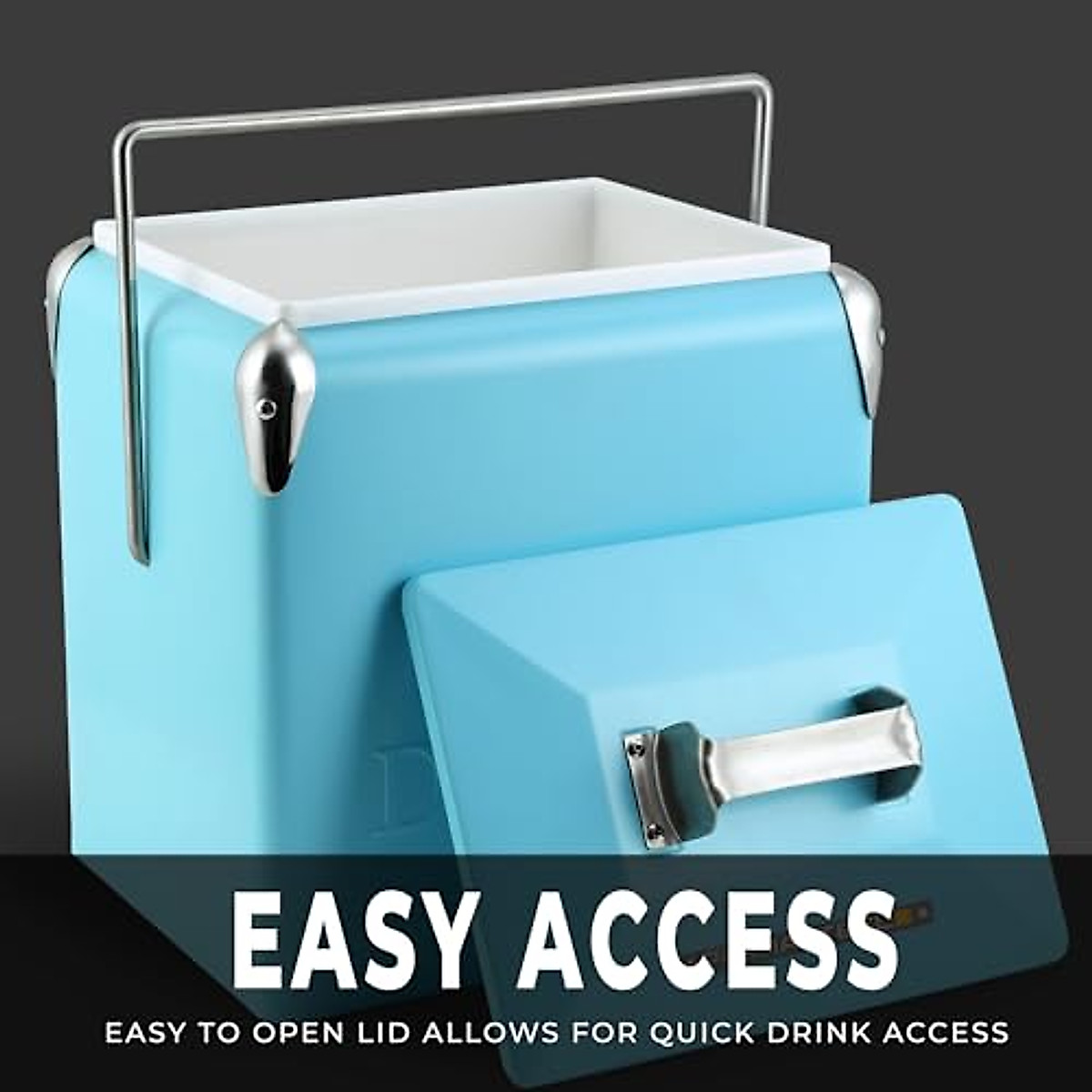 Permasteel 14-Quart Small Cooler Ice Chest | Retro Vintage Classic Style Hard Metal Cooler, PS-A205-14QT-TQ, Beverage Cooler for Camping Beach Picnic, Turquoise