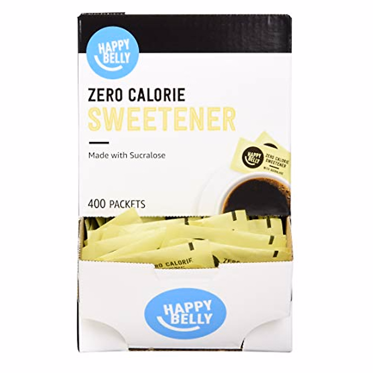 Amazon Brand - Happy Belly Zero Calorie Yellow Sucralose Sweetener Powder, 400 Packets, 14.1 ounce (Pack of 1)