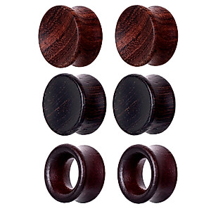 TIANCI FBYJS 3 Pairs Ear Gauges Concavity Wooden Gauges For Ear Hollow Wood Ear Tunnels Plugs for Women Men Black Earrings Stretcher Piercing 0g 2g 00g gauges (00g=10mm)