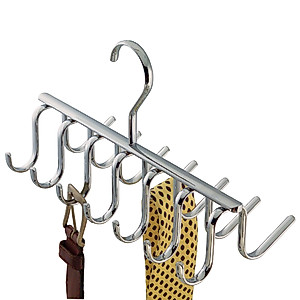 iDesign Axis Metal Hanger, Hanging Closet Organization Storage Holder, Men's Ties, Women's Shawls, Pashminas, Scarves, Clothing, Accessories, 14 Hooks, Tie and Belt Rack