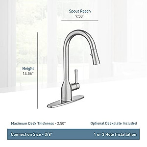 Moen Adler Spot Resist Stainless One-Handle High Arc Kitchen Sink Faucet with Power Clean, Kitchen Faucet with Pull Down Sprayer for Commercial, RV, or Bar, 87233SRS, 24.7" L x 12.3" W x 14.6" H