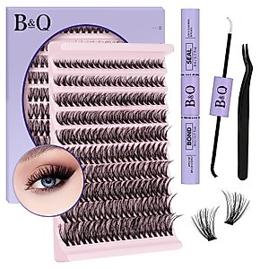DIY Lash Extension Kit Individual Eyelash Extension Kit B&Q D Curl Cluster Lashes Individual Eyelashes with Lash Bond and Seal, Lash Applicator Tool DIY Lash Extensions at Home (Kit,40D-0.07D-8-18mix)