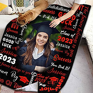 YFgohighhh Personalized Class of 2023 Blankets with Photos One Photos, Red for Graduation Adult Kid Birthday Christmas Halloween Fathers Mothers Valentines Day-40"x50"
