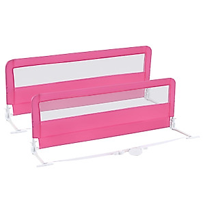 Costzon Bed Rail for Toddlers, 2 PCS Extra Long Swing Down Safety Bed Guards w/Straps for Convertible Crib, Kids Twin, Double, Full Size, Queen & King Bed, Folding Bed Rails for Baby (59-Inch, Pink)