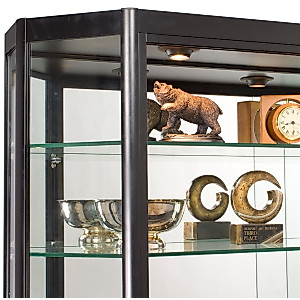 Displays2go Wall Hanging Display Cabinets for Retail Stores, (4) Tempered Glass Shelves, Aluminum Frame – Black (WC6012LEDB)