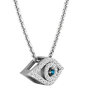 Dazzlingrock Collection 0.15 Carat (ctw) 10K Blue & White Diamond Ladies Eye Pendant (Silver Chain Included), White Gold