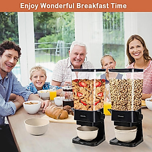 Qozzix Cereal Dispenser Countertop with Cereal Bowls,16 Labels & Pen, Cereal Containers Storage, Candy Dispenser, Dry Food Dispenser For Pantry - Not Easy to Crush Food (Black, 2 Pack)