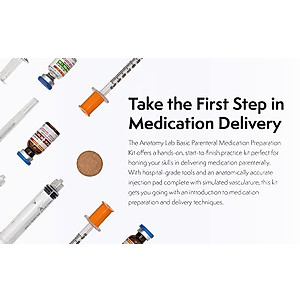 Anatomy Lab Parenteral Medication Training Kit with Injection Pad, 60 Piece Kit Practice to Perfect Venious and Injection Medication Preparation and Administration, Venipuncture and Injection Skills