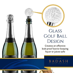 Badash Golf Ball Wine Bottle Stopper - 2" Long Mouth-Blown Lead-Free Clear Glass Stopper - Sparkling Wine Bottle Stopper for Liquor or Wine Glass Bottles