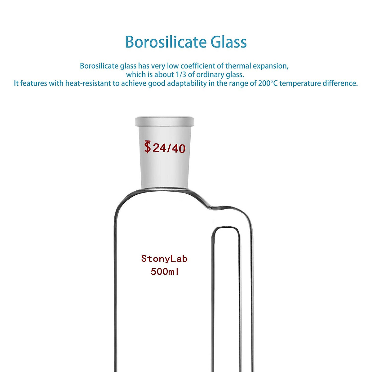 stonylab 500ml Pressure Equalizing Addition Funnel, Borosilicate Glass Dropping Funnel 24/40 Joint with PTFE Stopcock for Laboratory, 500ml